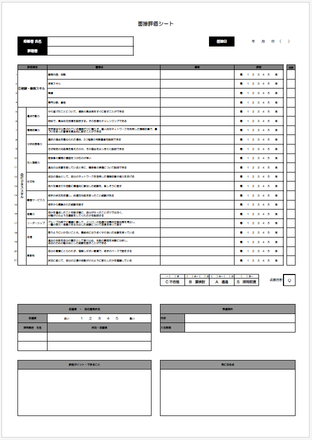 面接評価シートの作り方と運用方法を解説！新卒・中途向け評価基準・テンプレート付き